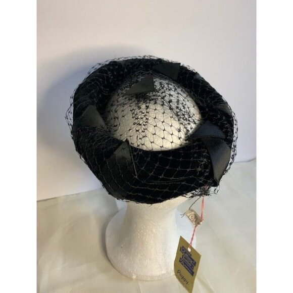 Accessories | Vintage Peggy Black Velvet With Netting Hat 22 Inch ...